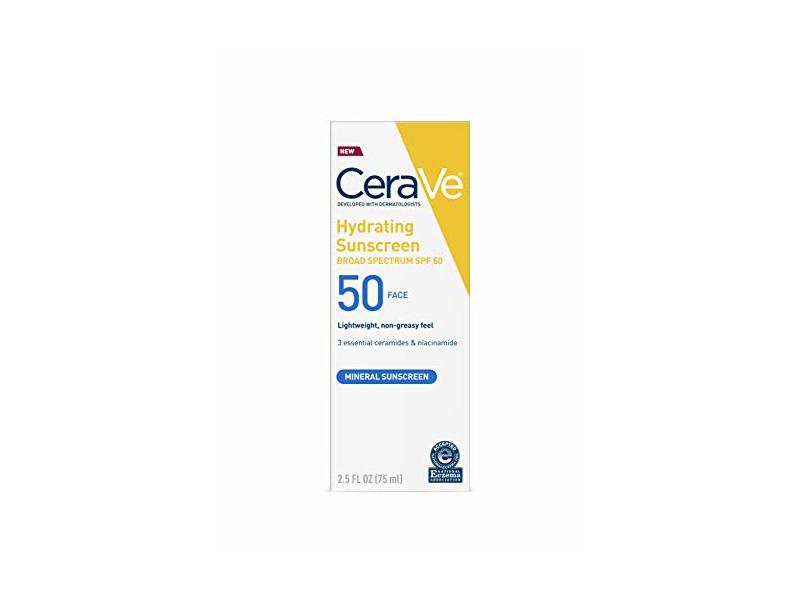 CeraVe Hydrating Mineral Sunscreen, Broad Spectrum SPF50 Face, 2.5 fl ...