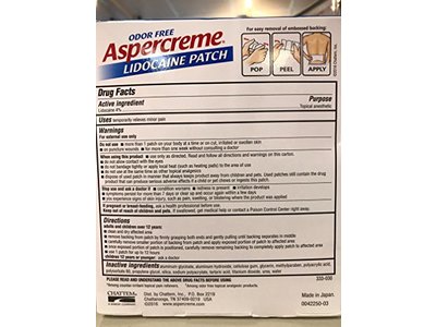 Aspercreme Lidocaine Patch, Odorfree, 5 ct Ingredients and Reviews