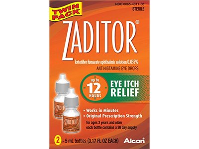 Alcon Zaditor Eye Itch Relief Antihistamine Eye Drops, 0.34 oz (Twin ...