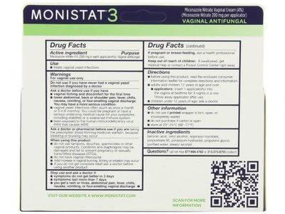 Monistat 3 Vaginal Antifungal Medication, 0.18-Ounce, 3 Prefilled ...