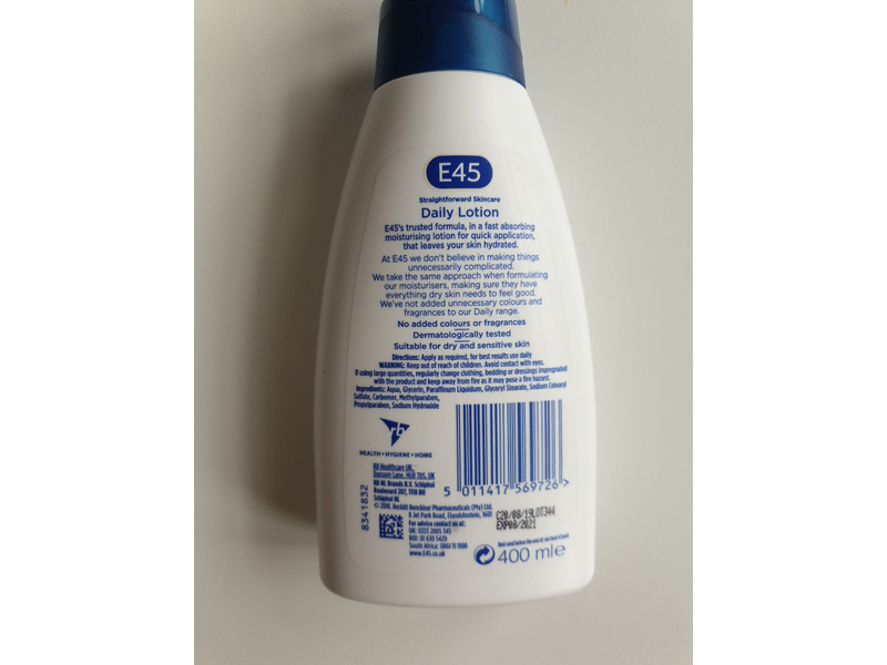 E45 Daily Moisturising Lotion, 400 ml Ingredients and Reviews