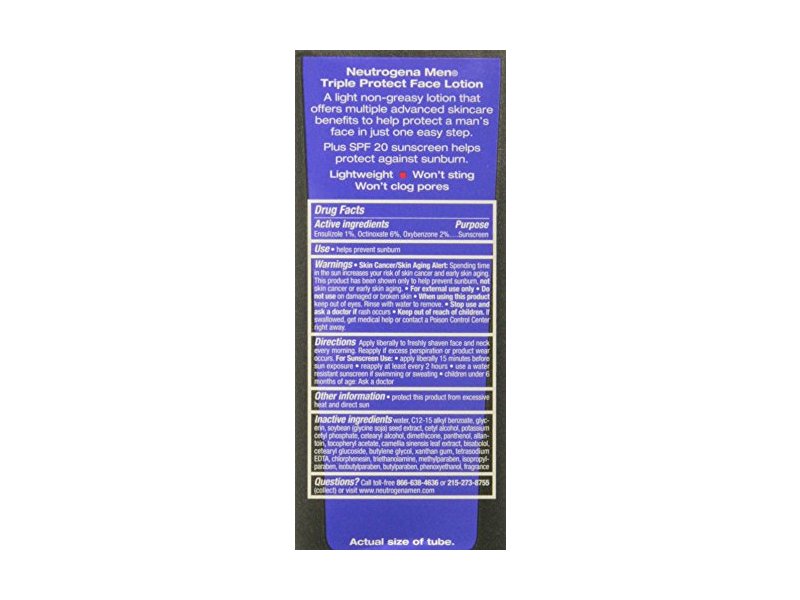 Neutrogena Triple Protect Face Lotion For Men Spf 20 17 Oz Pack Of